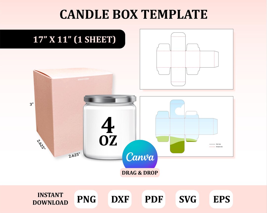 4oz Candle Jar Box Template, Candle Jar Box Svg, Candle Packaging ...