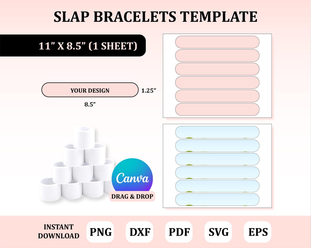 Slap Bracelets Template, Slap Bracelets Sublimation Template, Wristband ...