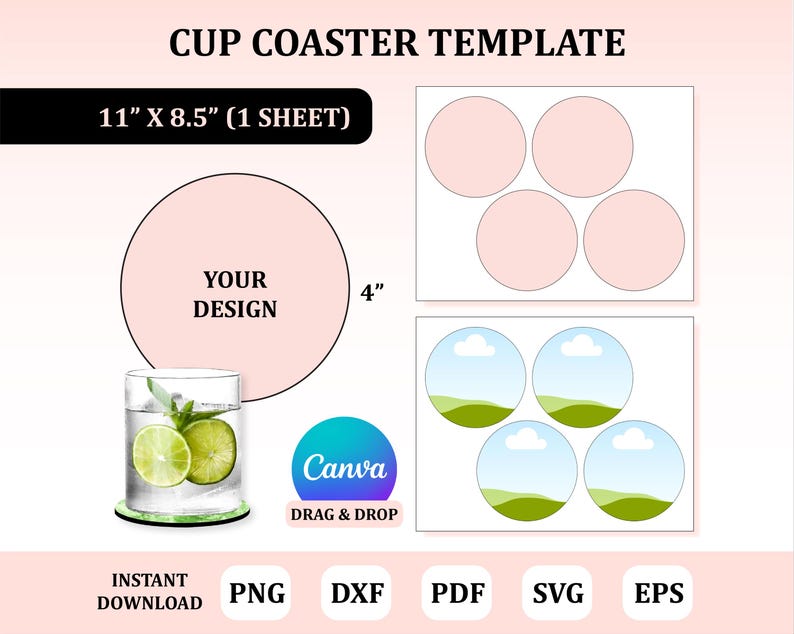 Cup Coaster Template, Cup Coaster Svg, Sublimation Template, Coaster ...