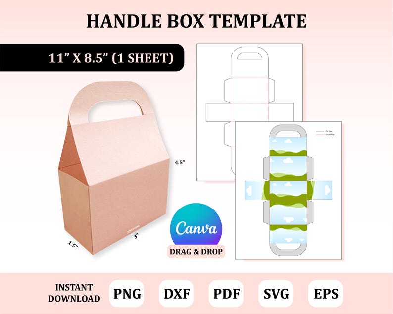 Handle Box Template, Treat Box Template, Box Packaging Template, Handle ...