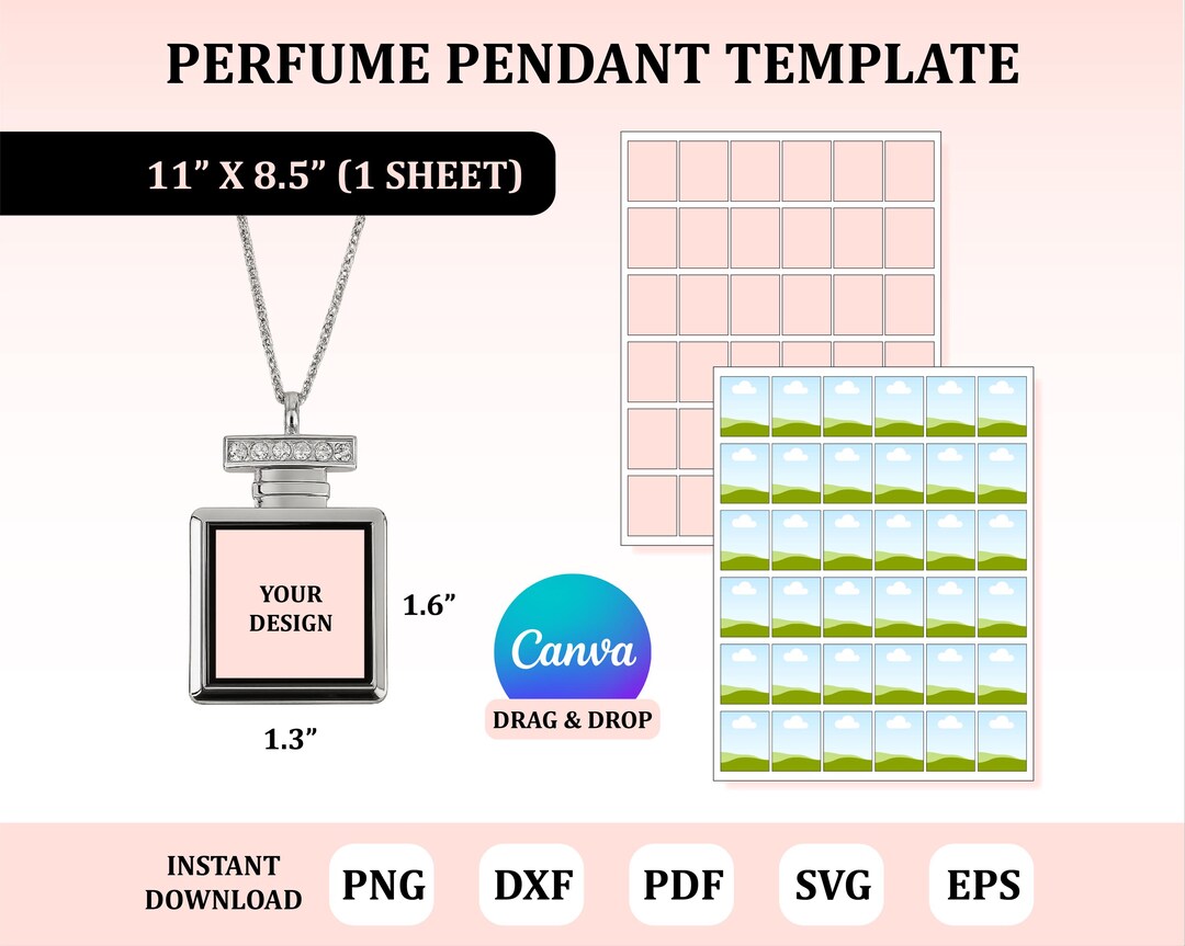 Perfume Pendant Template, Pendant Sublimation Template, Photo Necklace ...