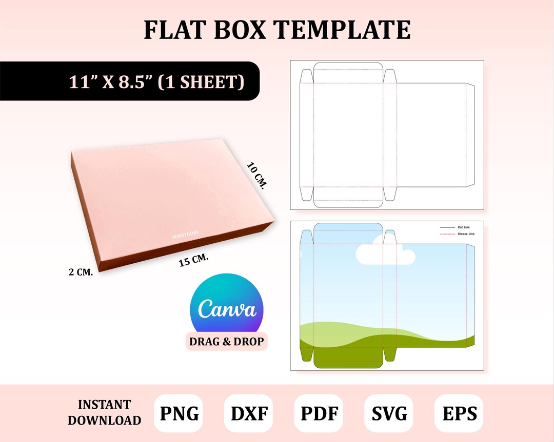Flat Box Template, Flat Box Svg, Box Packaging, Box Template, Diy Flat ...