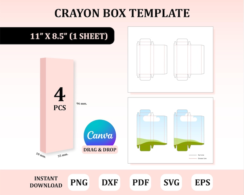 Crayon Box Template, Wax Crayon Box Template, Wax Color Pen Gift Box ...