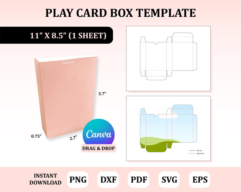 Play Card Box Template, Play Card Box Svg, Play Card Box, Custom Box ...