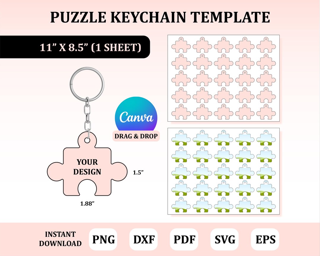 Puzzle Keychain Template, Puzzle Cut File for Keychain (digital ...