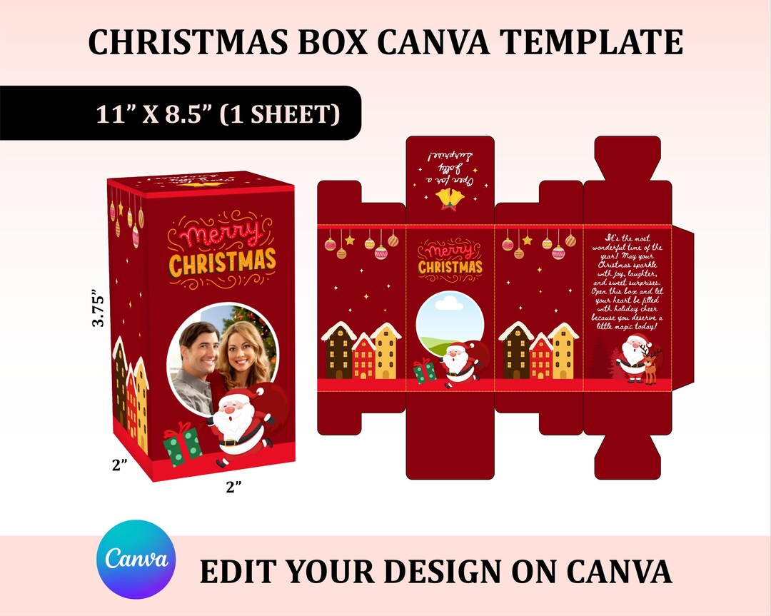 Christmas Box Canva Template, Christmas Candy Box, Santa Box Template ...