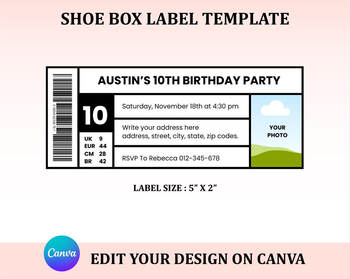 Shoe Box Label Template, Sneaker Box Label Template, Editable Shoe ...