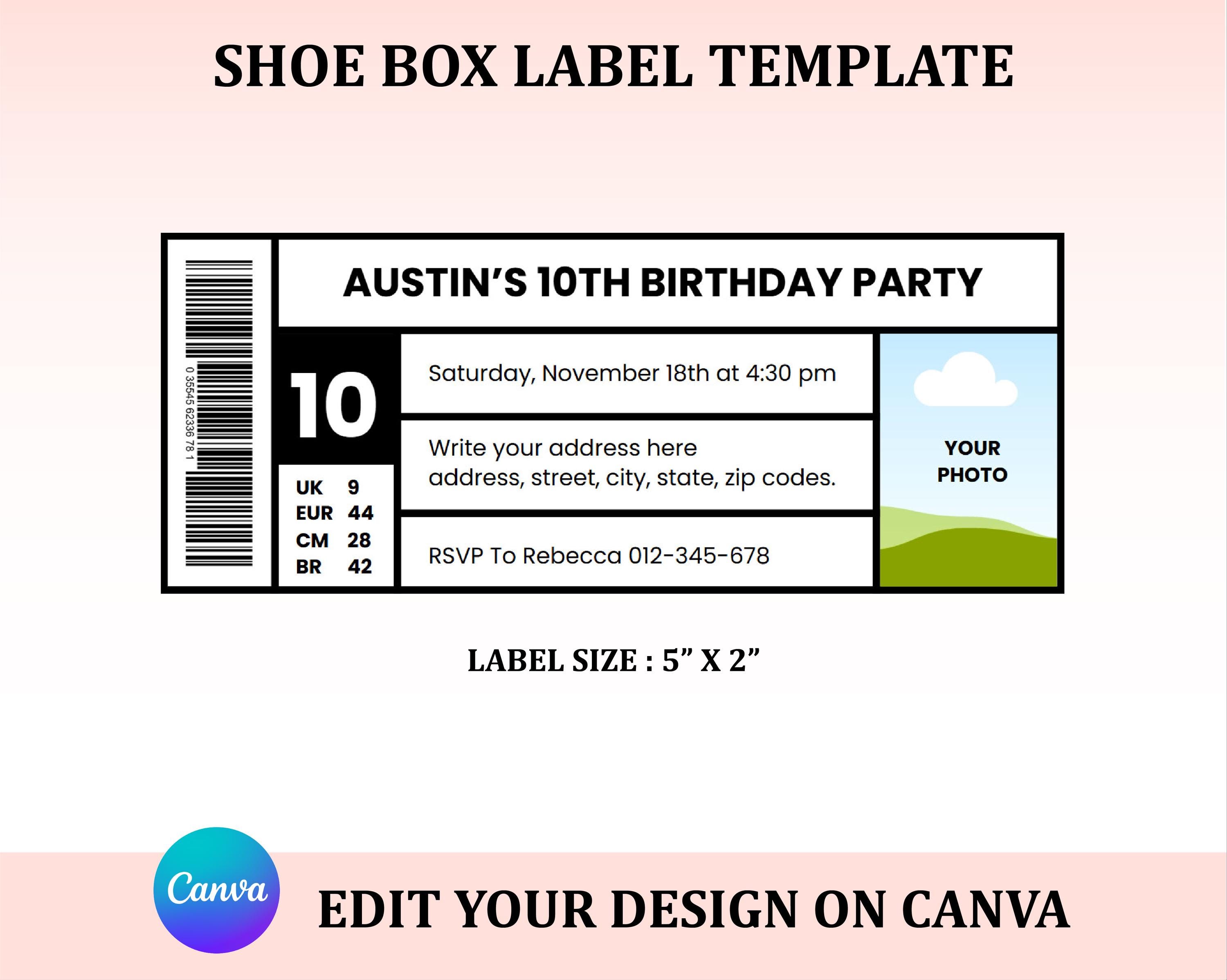 Shoe Box Label Template, Sneaker Box Label Template, Editable Shoe ...