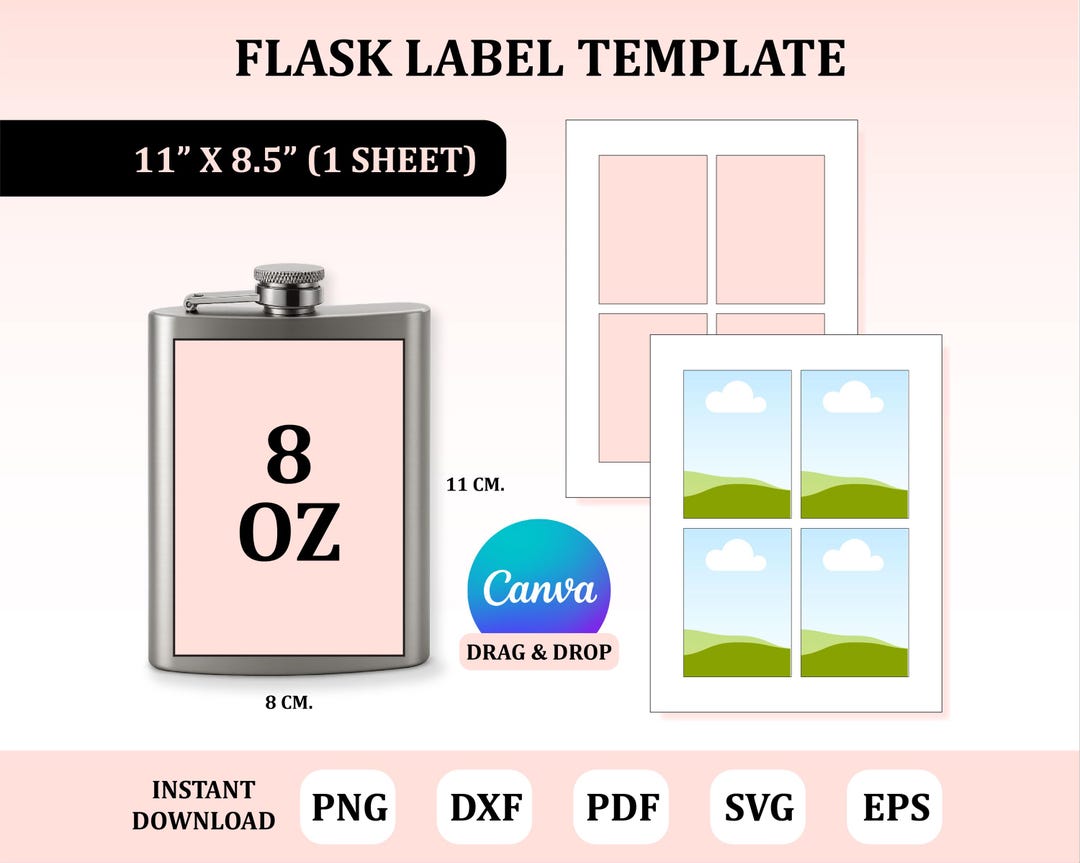 Flask Label Template, 8oz Flask Label Template, Flask Sticker Template, Label for Flask, 8oz ...