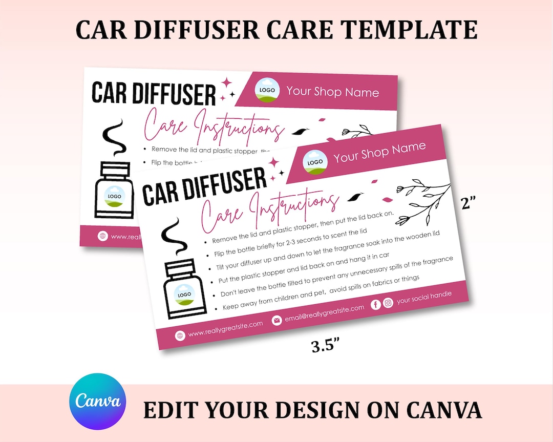 Car Diffuser Care Card, Diffuser Care, Diffuser Instructions, Diffuser ...
