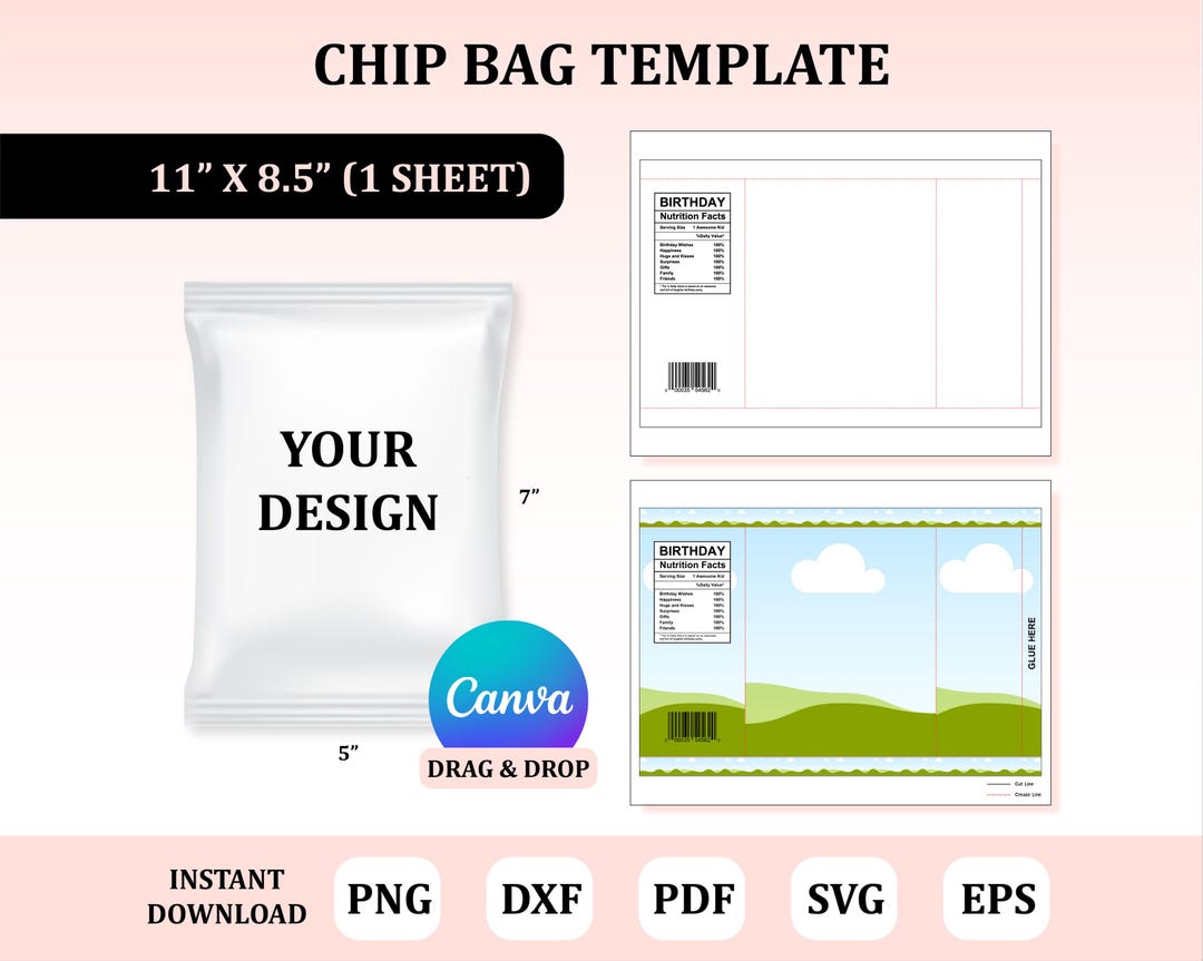Chip Bag Template, Blank Chip Bag, Chip Bag Packaging, Chip Bag Canva ...