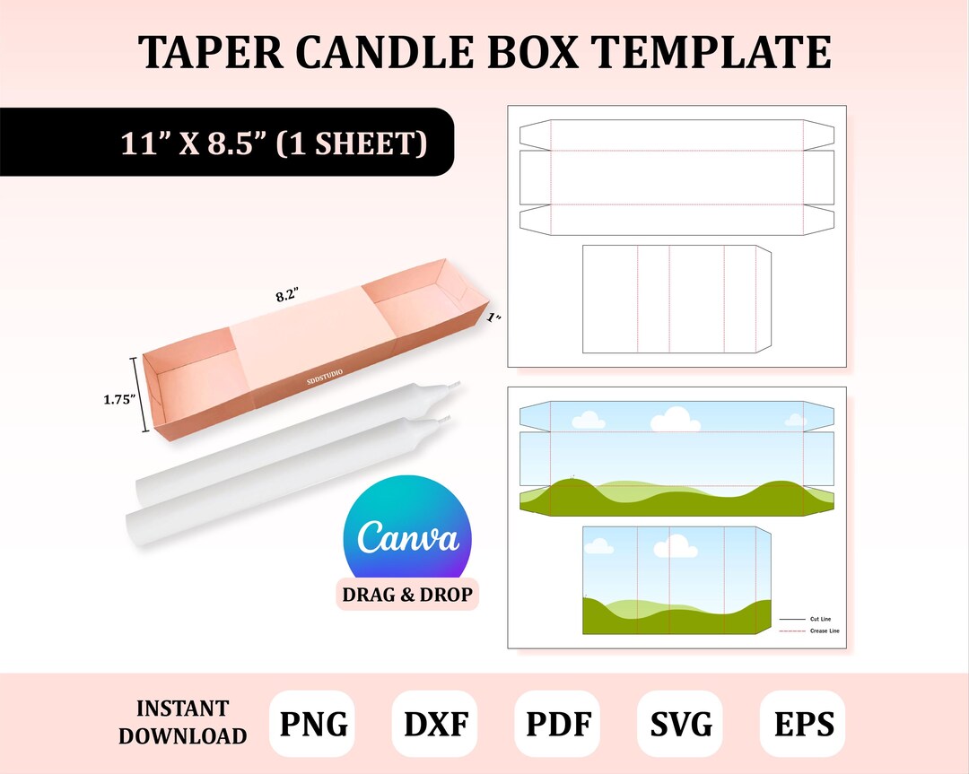 Taper Candle Box Template, Box for Candle Template, Candle Packaging ...