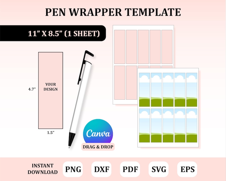 Pen Wrapper Sublimation Template: Blank Design (digital Download) - Etsy