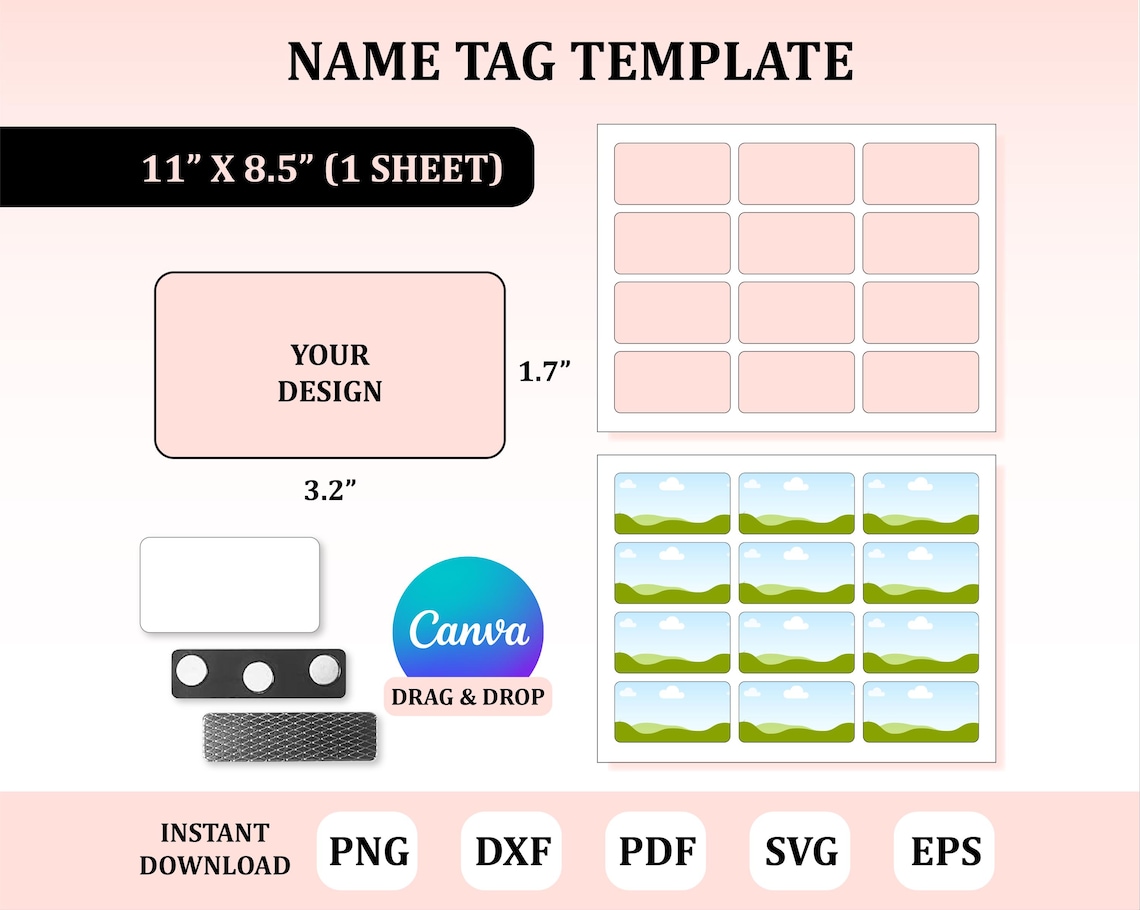 Name Tag Template, Name Tag Sublimation, Name Tag Blank, Magnetic Name ...