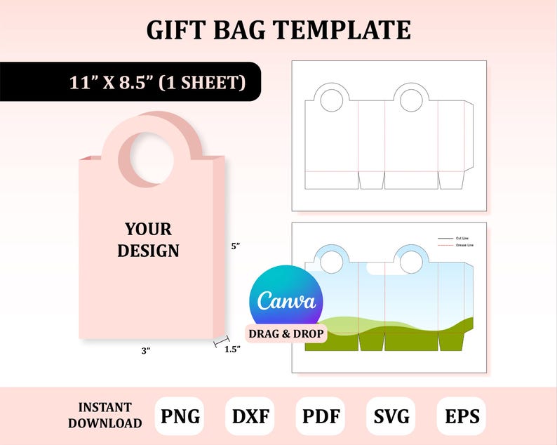 Gift Bag Template, Shopping Bag Template : Digital Download - Etsy