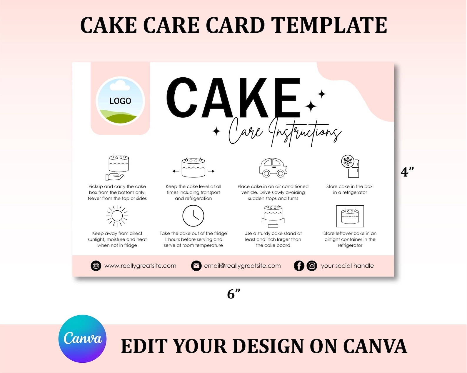 Cake Care Card Template, Cake Care Instructions Card, Cake Instructions ...