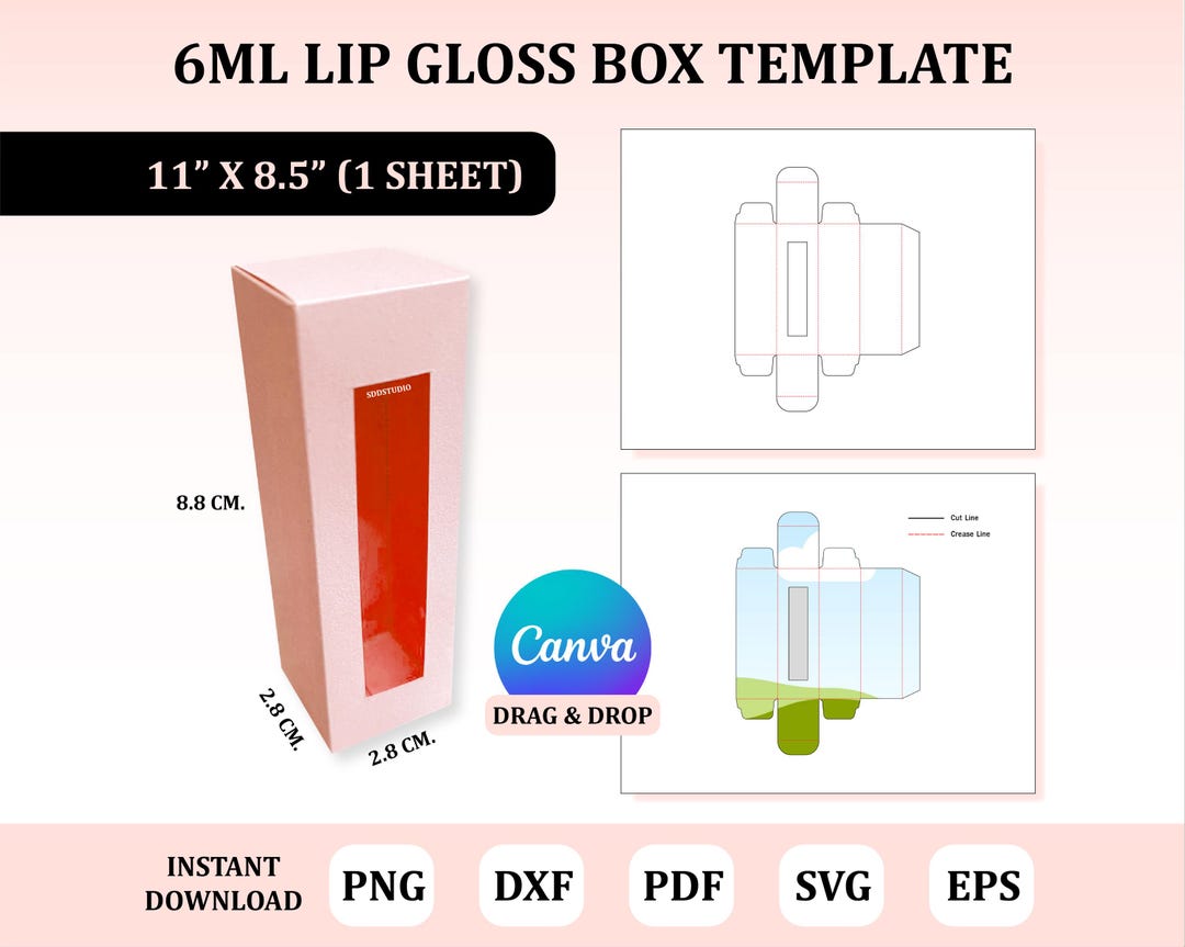 6ml Lipgloss Box Template, Lipgloss Box Svg, Lipstick Box Template ...