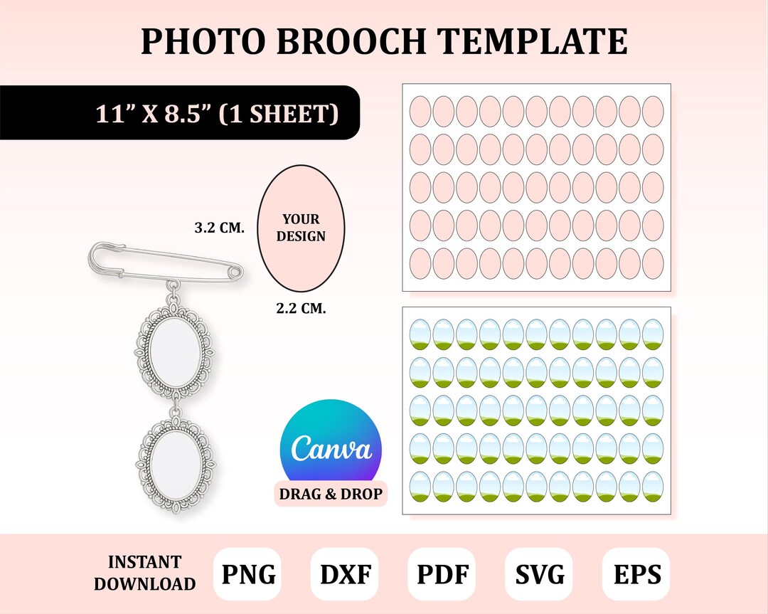 Photo Brooch Template: Oval Pendant Sublimation (digital Download) - Etsy