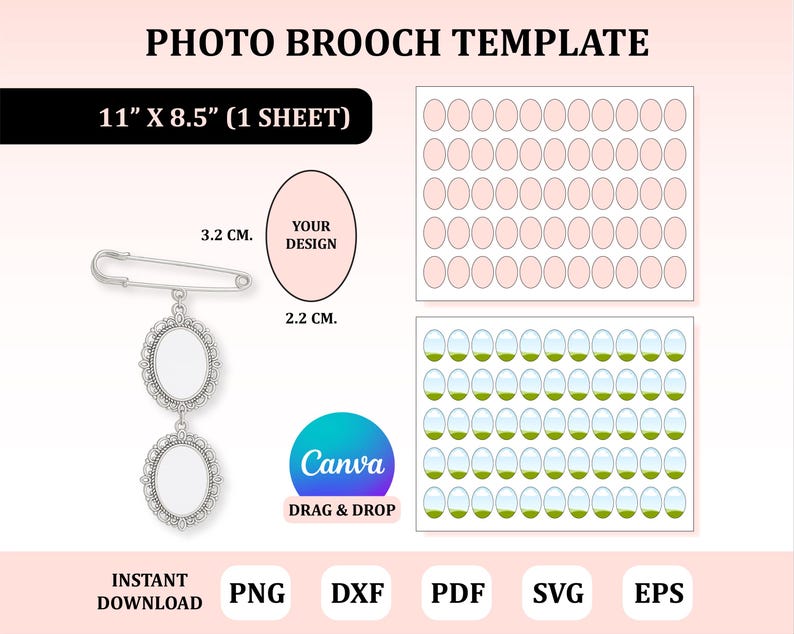 Photo Brooch Template: Oval Pendant Sublimation (digital Download) - Etsy
