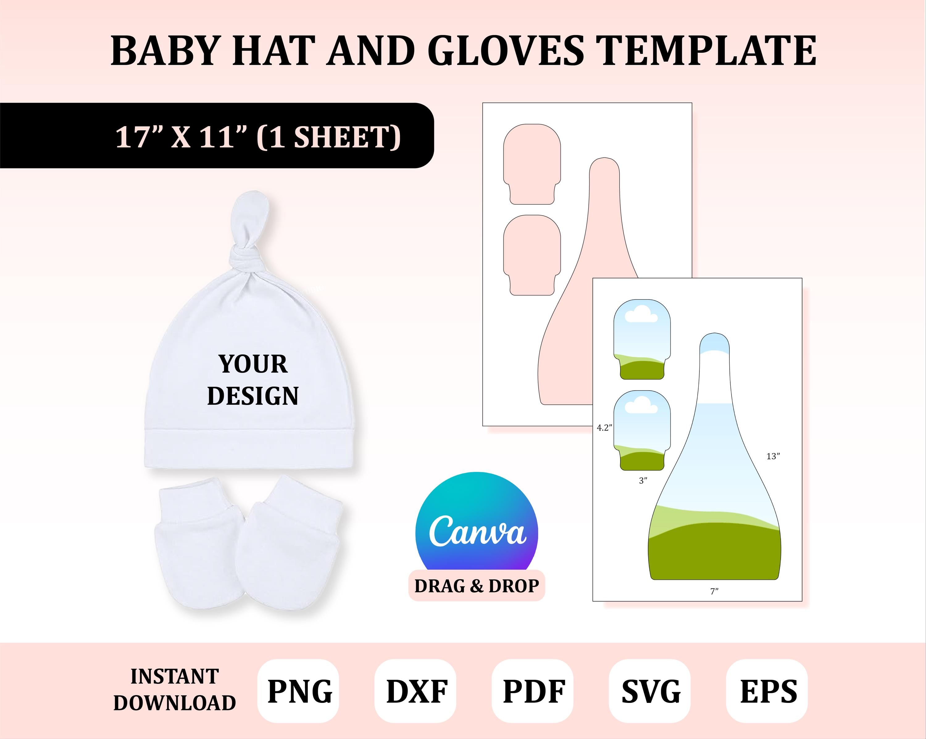 Baby Hat and Gloves Template, Hat and Gloves for Newborn Template, Baby ...