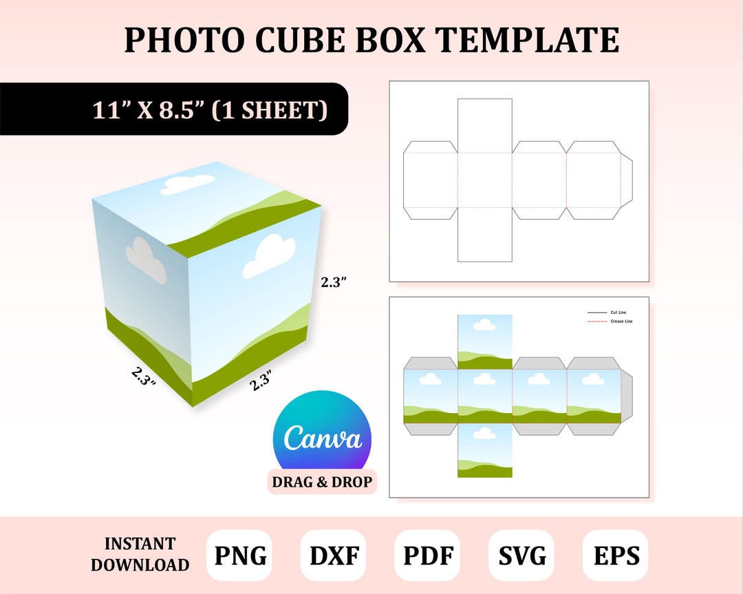 Photo Cube Box Template, Photo Cube Box Svg, Photo Box Template, Diy ...