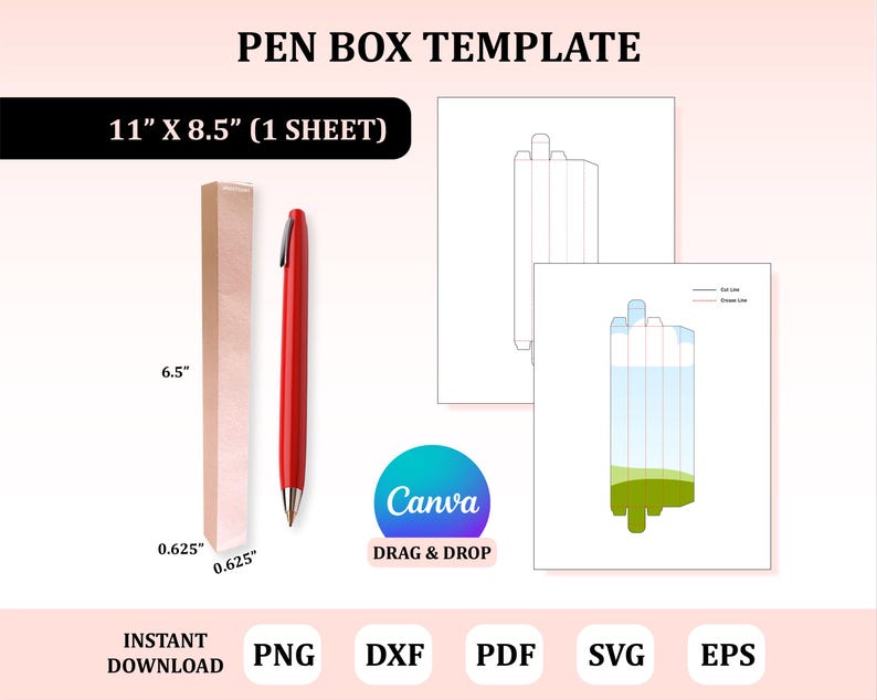 Pen Box Template, Pencil Box Template, Pen Box Packaging, Pen Box Svg ...