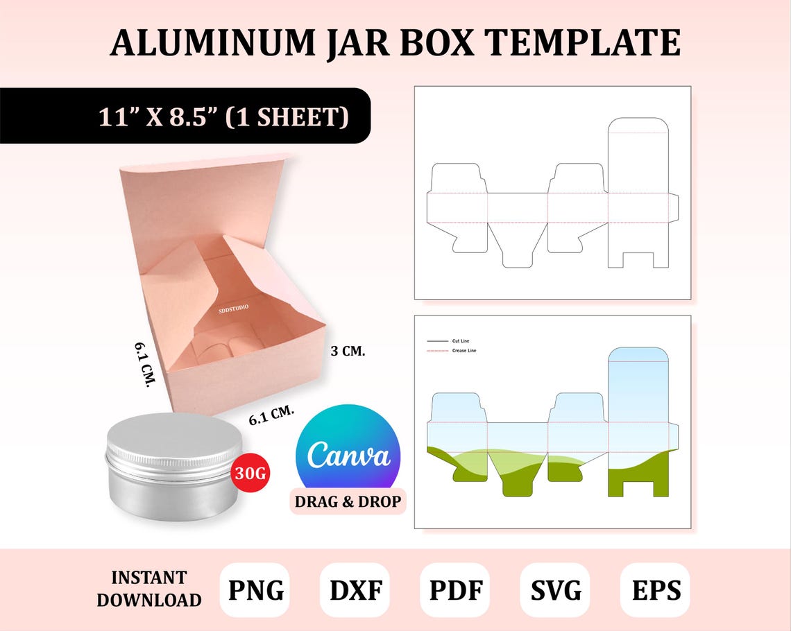 Aluminum Jar Box Template, Aluminum Jar Box Svg, Box Packaging, Square ...
