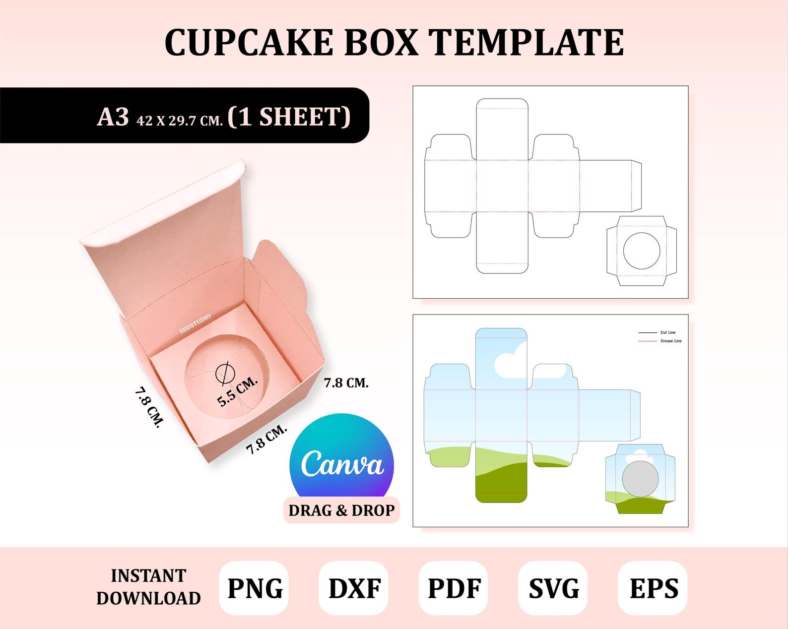 Cupcake Box Template, Cupcake Box, Cupcake Holder Template, Box for ...