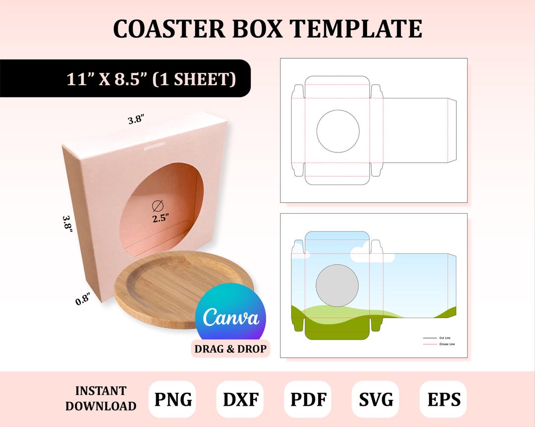 Coaster Box Template, Coaster Packaging, Coaster Box Cricut, Box ...