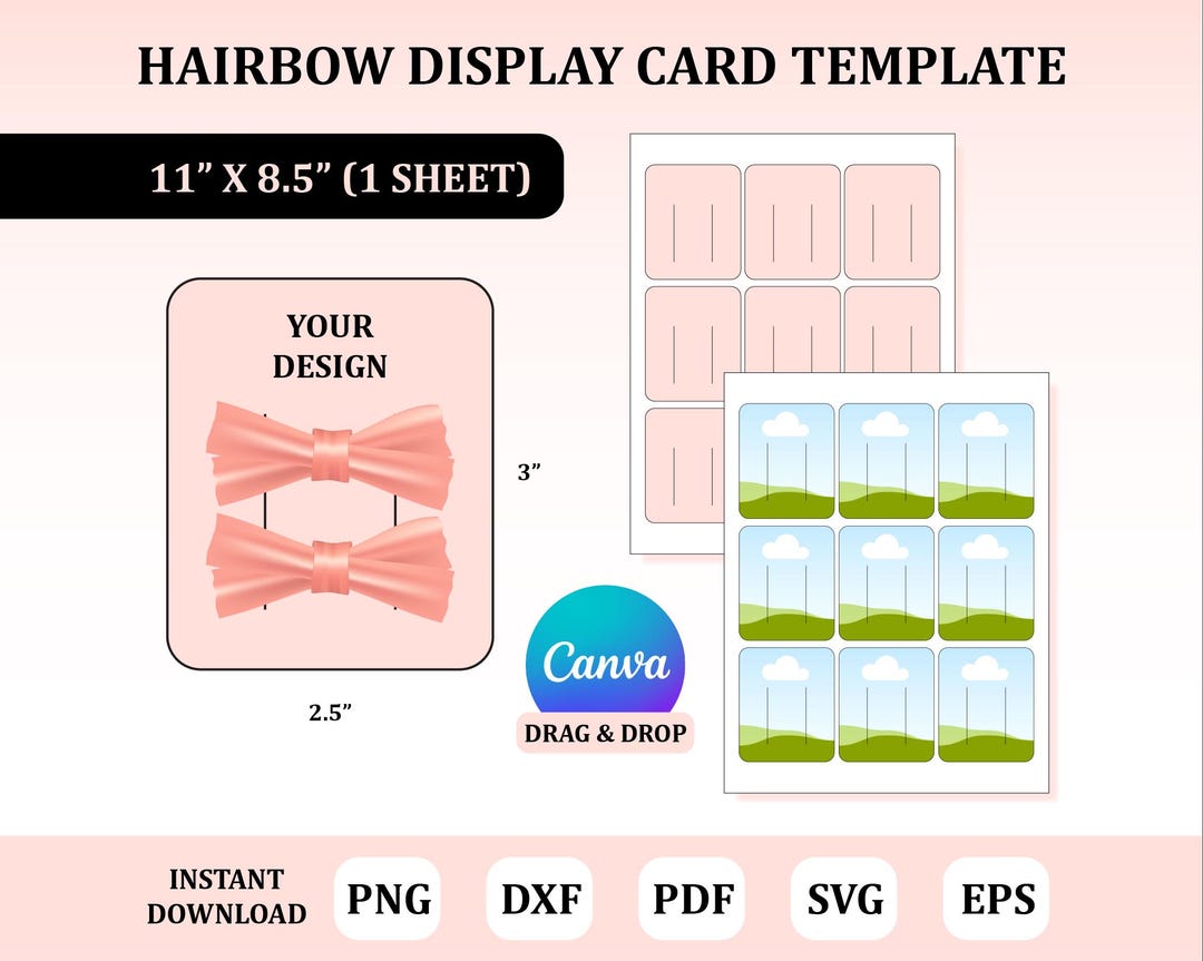 Hairbow Display Card Template, Hairbow Holder Template, Bow Display ...