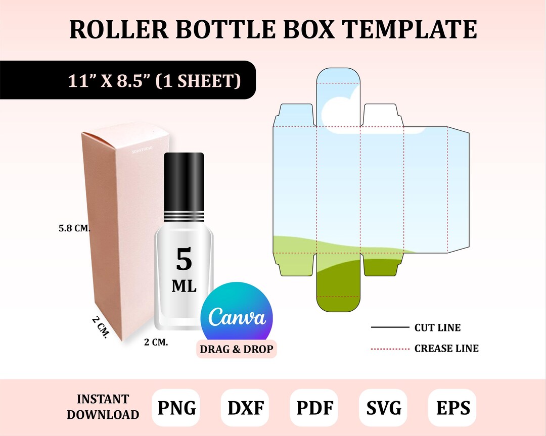 Roller Bottle Box Template, Essential Oil Bottle Template, Box ...