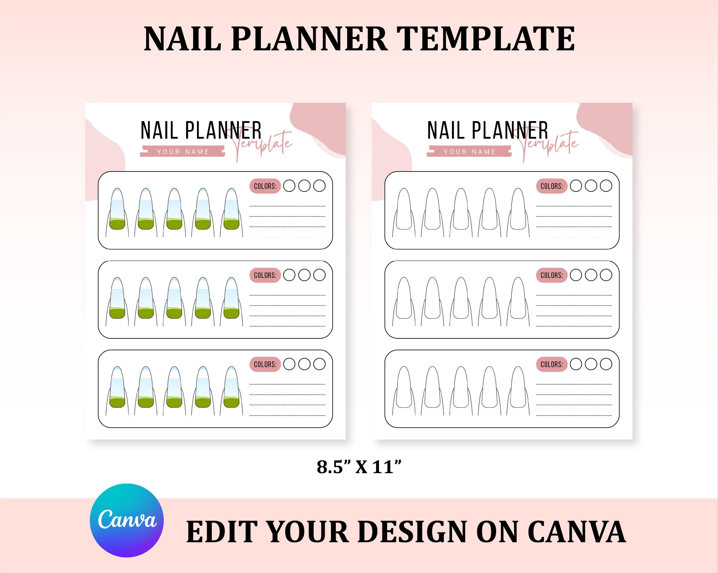 Nail Planner Template, Nail Canva Template, Nail Blank Template, Nail ...