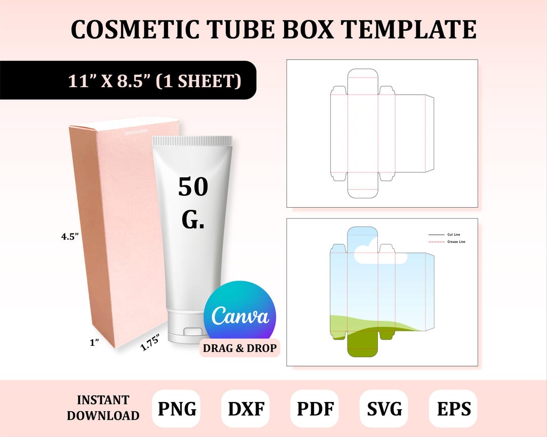 Cosmetic Box Template, Cosmetic Box Svg, Cosmetic Packaging, Tube Box ...