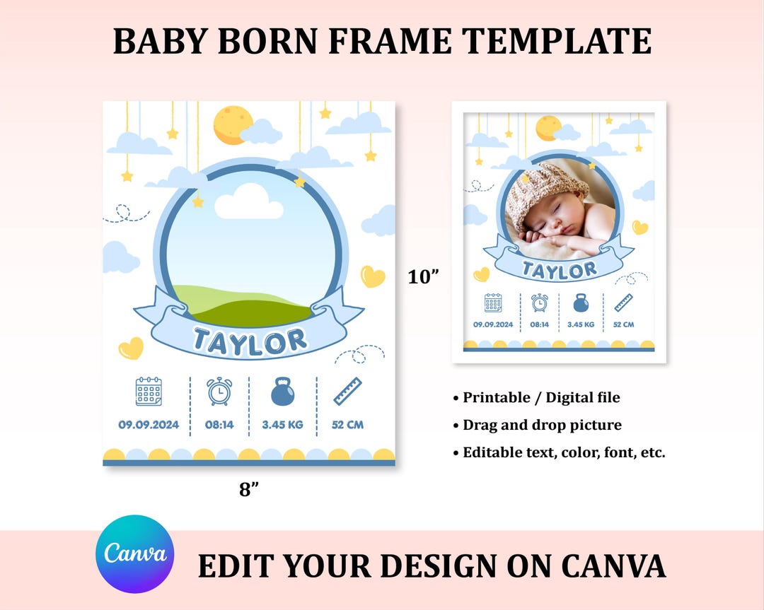 Baby Born Frame Template, Birth Announcement Template, Baby ...