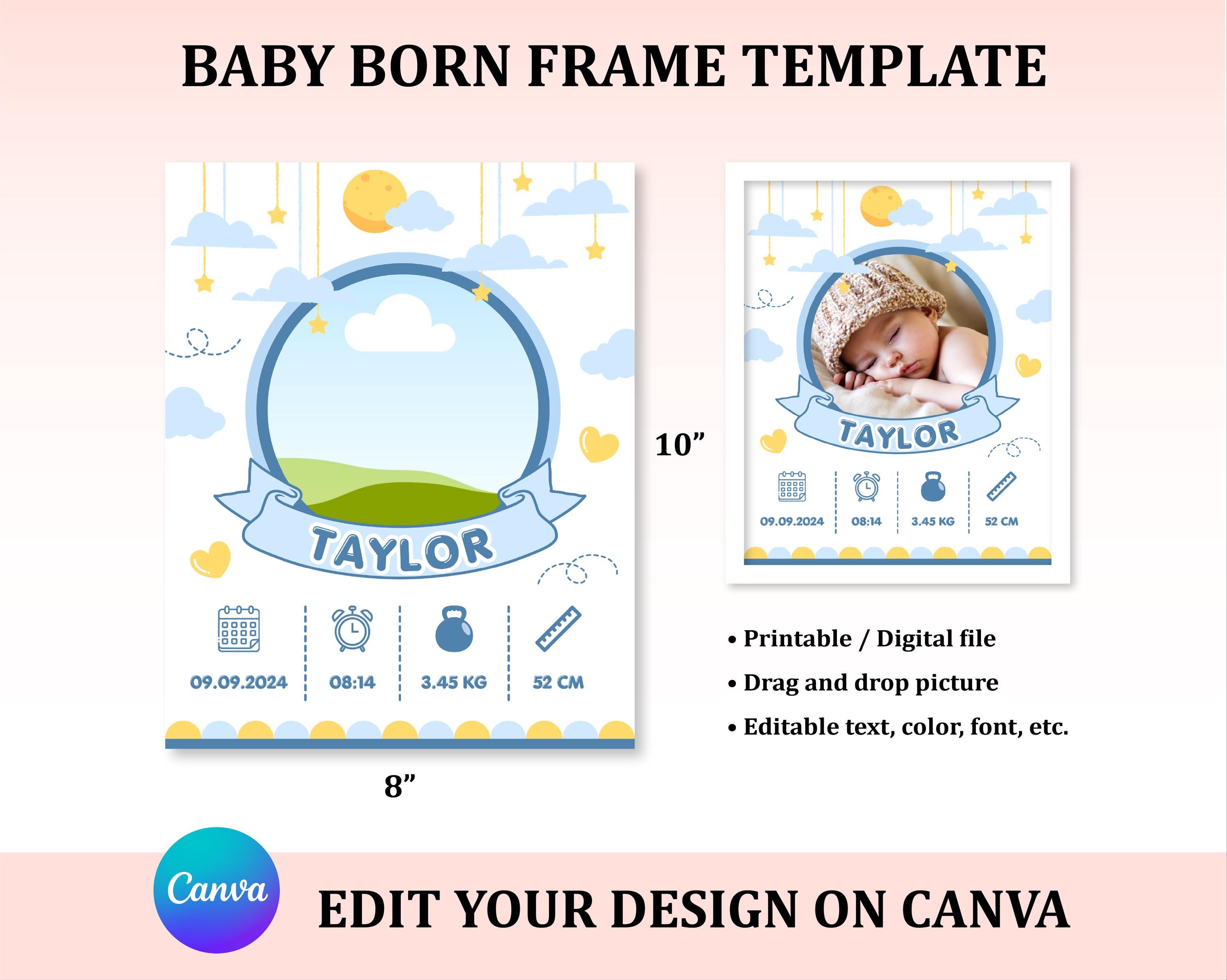 Baby Born Frame Template, Birth Announcement Template, Baby ...