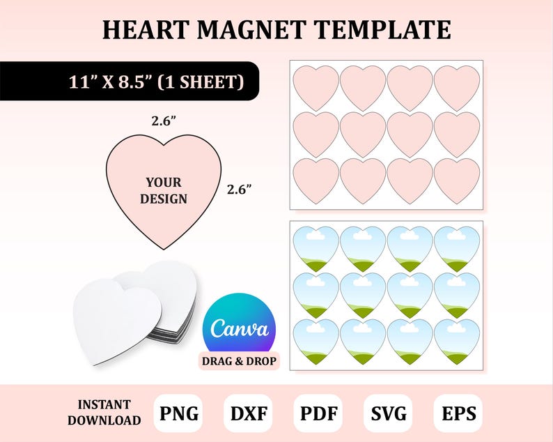 Heart Magnet Template, Heart Magnet Template Svg, Heart Magnet ...