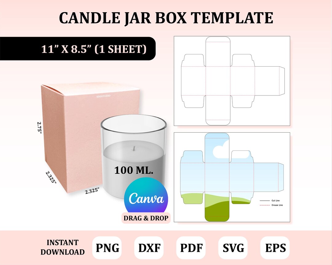 Candle Jar Box Template, Candle Jar Box Svg, Candle Packaging , Candle ...