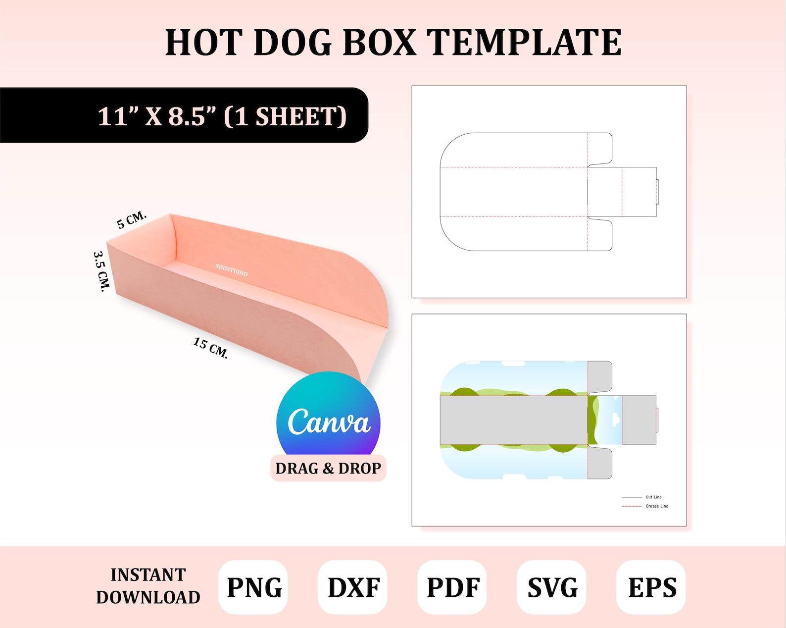 Hot Dog Box Template, Food Box Packaging, Hot Dog Box Svg, Hot Dog Box ...
