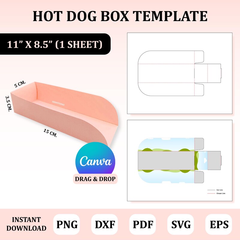 Hot Dog Template Box - Etsy