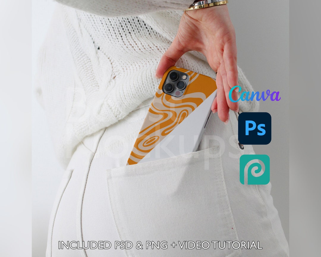 Maqueta de funda para iPhone (PSD, PNG, Canva, Photoshop, Photopea ...