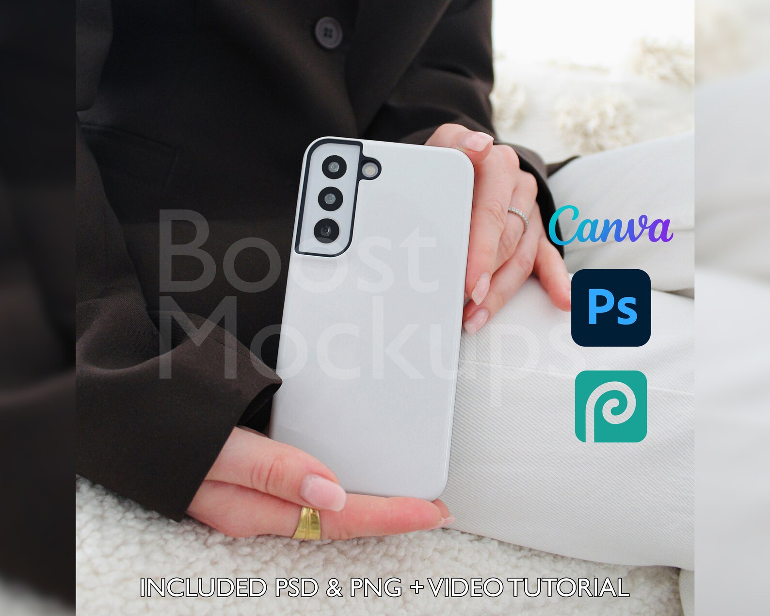 Samsung Tough Phone Case Mockup PSD PNG Canva Photoshop Photopea Files Printify Drag and Drop ...