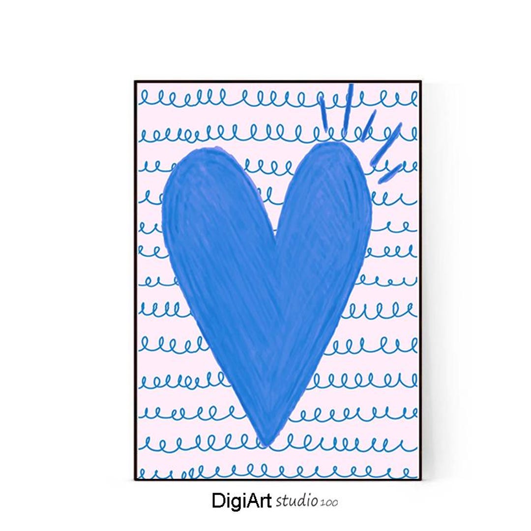 Blue Heart Print, Blue Aesthetic Prints, Love Heart Print, Blue Nursery ...