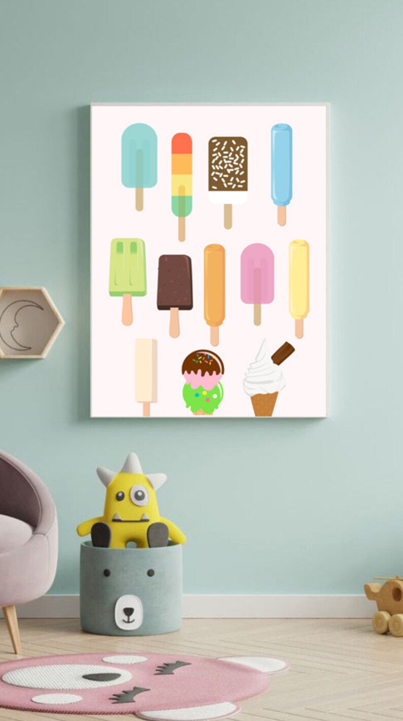 Kids Popsicle Art, Popsicles Printable, Summer Kitchen Art Print, Ice ...