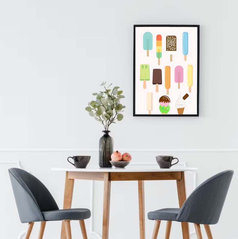 Kids Popsicle Art, Popsicles Printable, Summer Kitchen Art Print, Ice ...