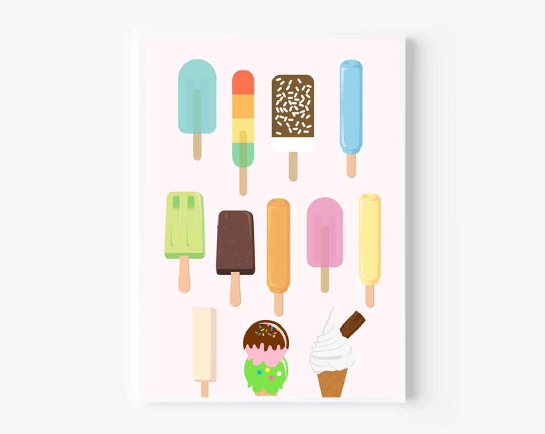Kids Popsicle Art, Popsicles Printable, Summer Kitchen Art Print, Ice ...