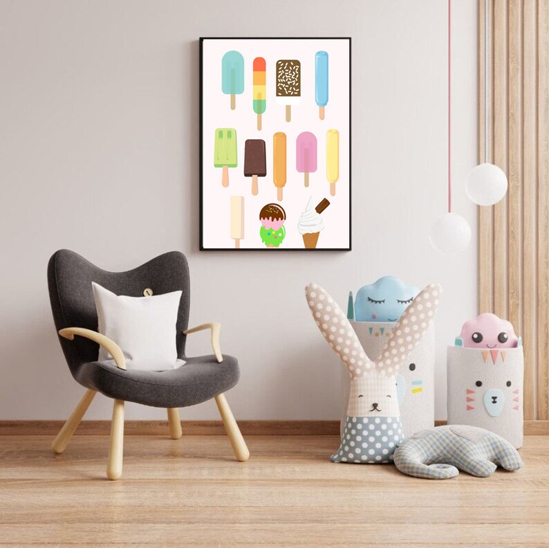 Kids Popsicle Art, Popsicles Printable, Summer Kitchen Art Print, Ice ...