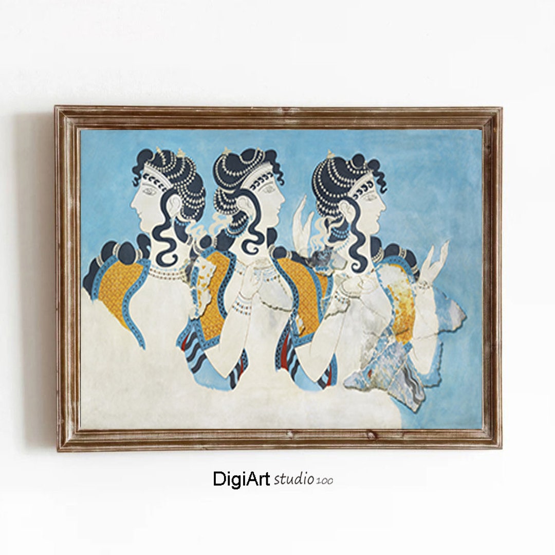 Minoan Blue Ladies Fresco Print: Knossos Palace Wall Art (digital ...