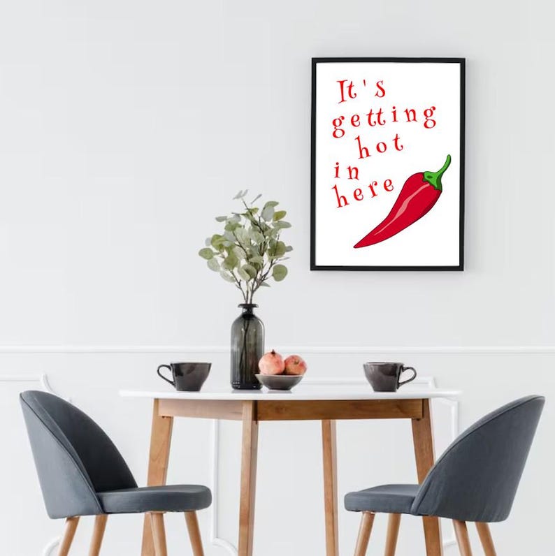 Chilli Pepper Wall Art, Red Chilli Poster, Trendy Kitchen Print, Retro ...