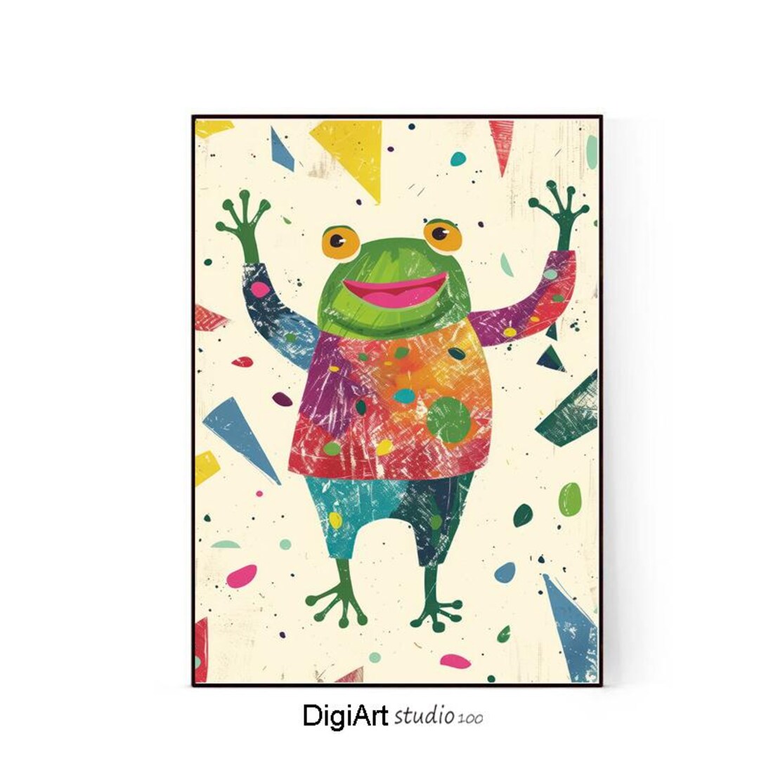 Cute Frog Poster, Funny Wall Art, Frog Decor, Colorful Frog ...