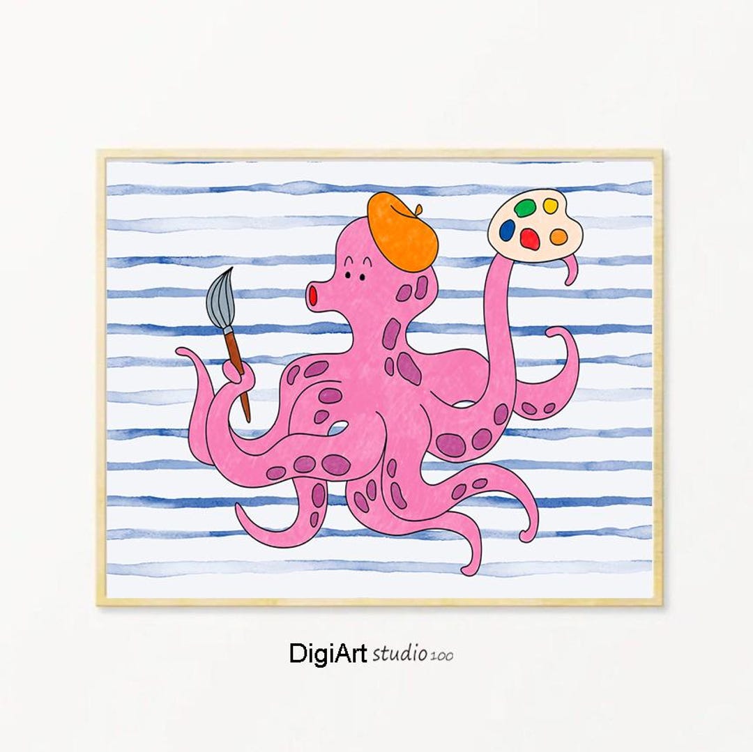 Octopus Poster, Octopus Painter, Octopus Nursery Wall Art, Funny ...